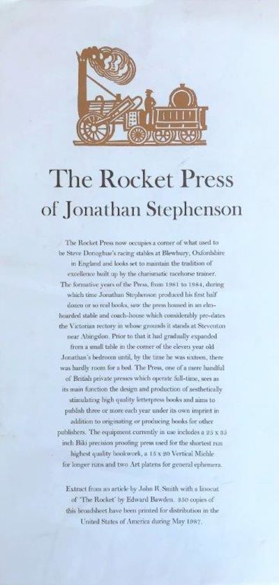 [Broadsheet]: The Rocket Press of Jonathan Stephenson.