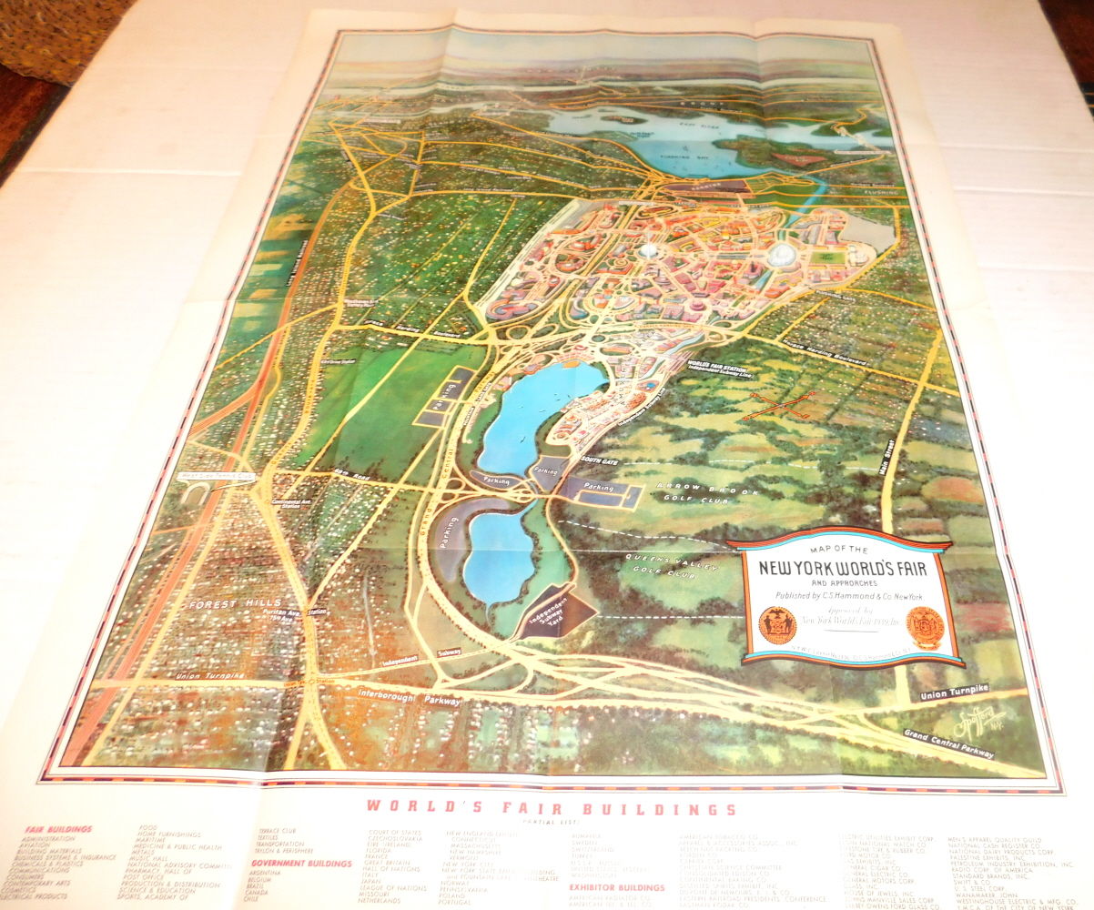 [A LARGE COLOR BIRD'S EYE VIEW MAP of the WORLD'S FAIR BUILDINGS ...