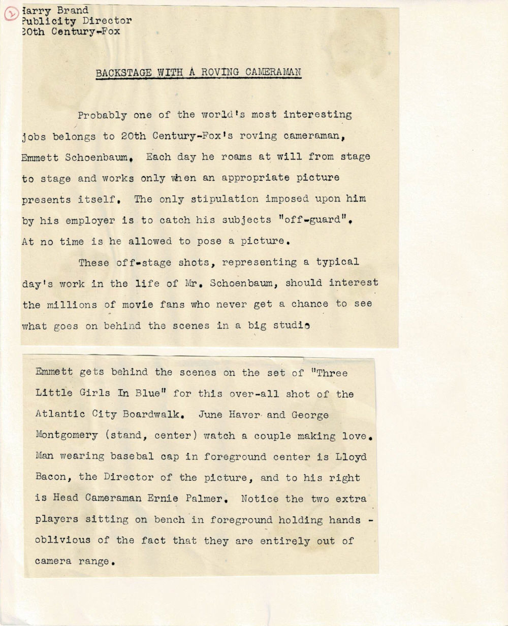 A VINTAGE PUBLICITY PHOTOGRAPH by EMMETT SCHOENBAUM depicting the ...