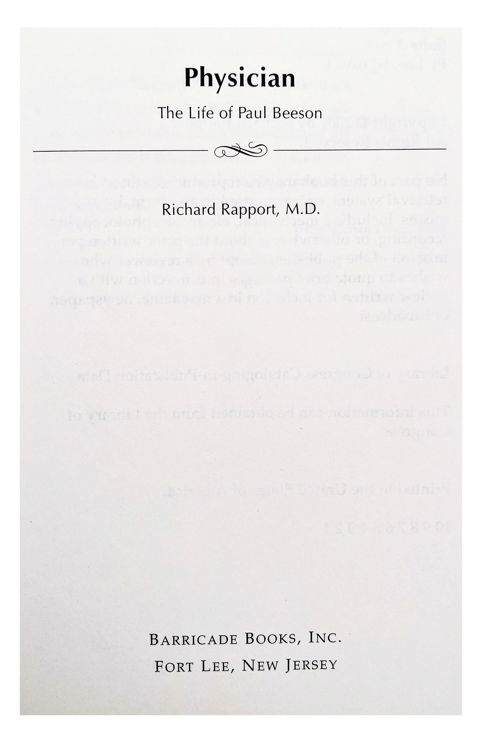 Physician; The Life of Paul Beeson.