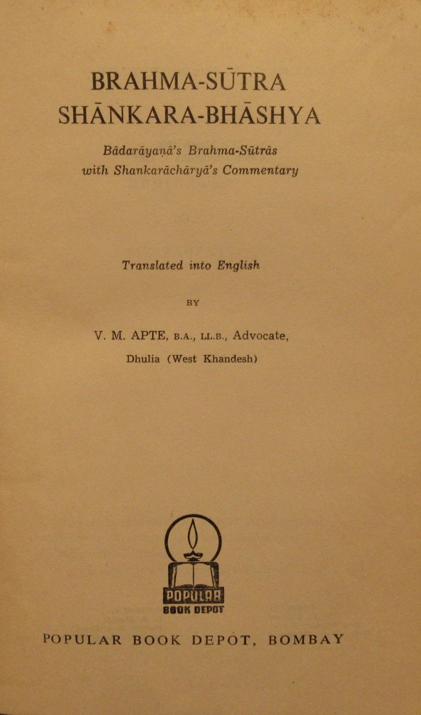 Brahma-Sutra Shankara-Bhashya. Badarayana's Brahma-Sutras with ...