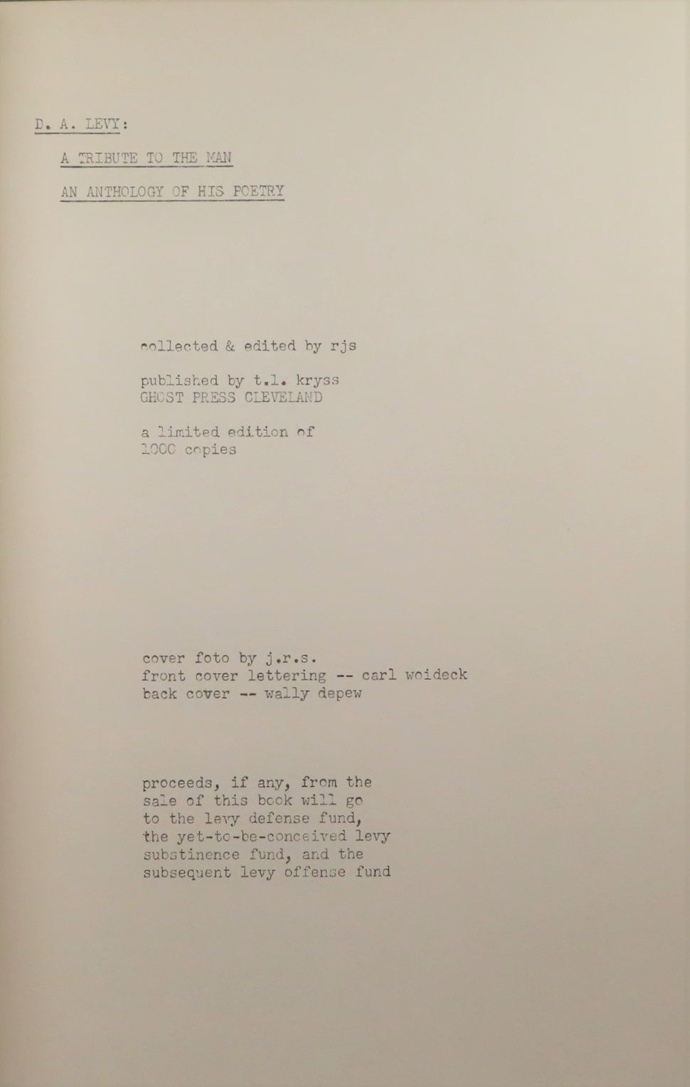 Ukanhavyrfuckincitibak: D. A. Levy: A Tribute to the Man; an Anthology ...