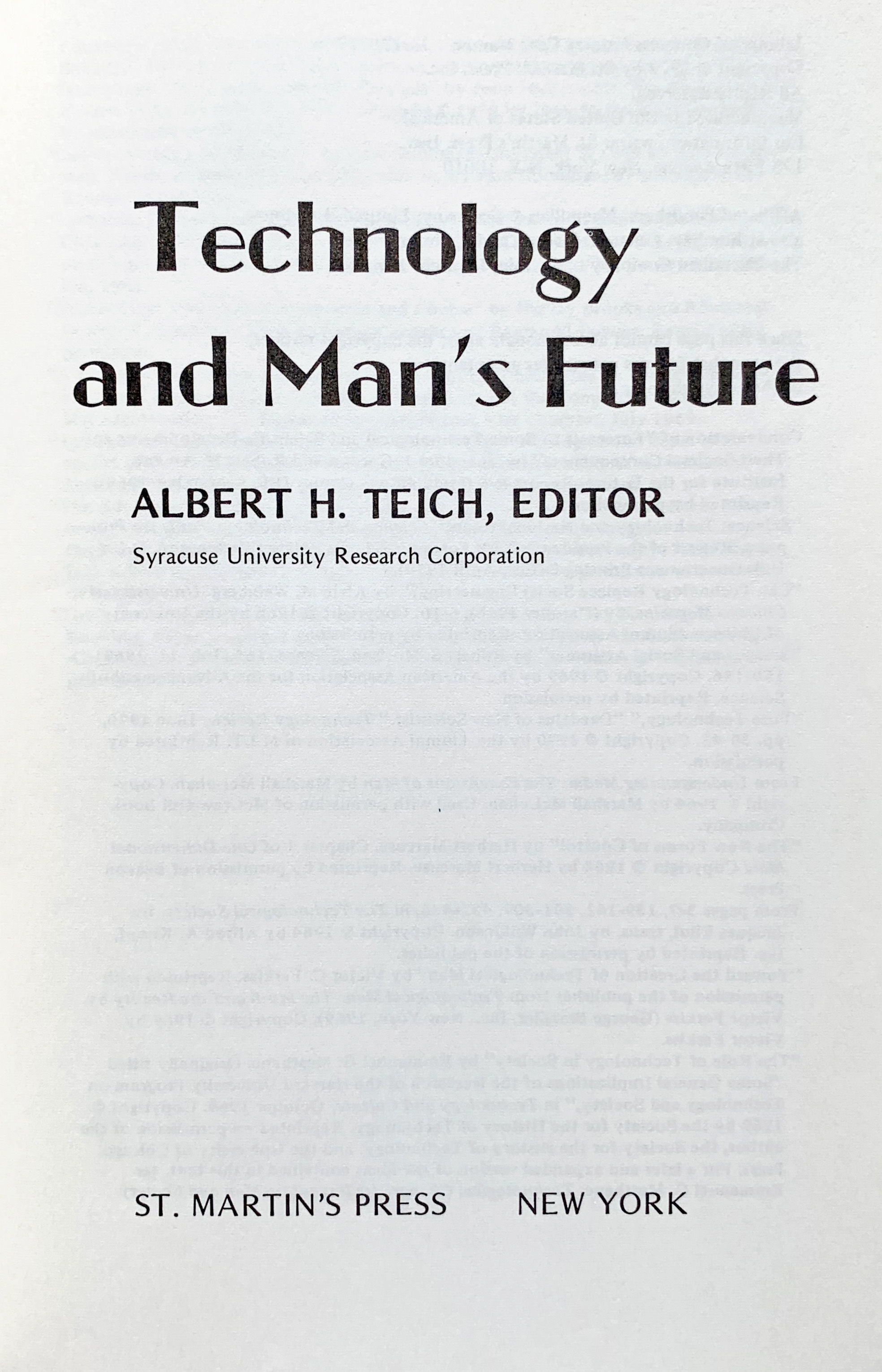 Technology and Man's Future.
