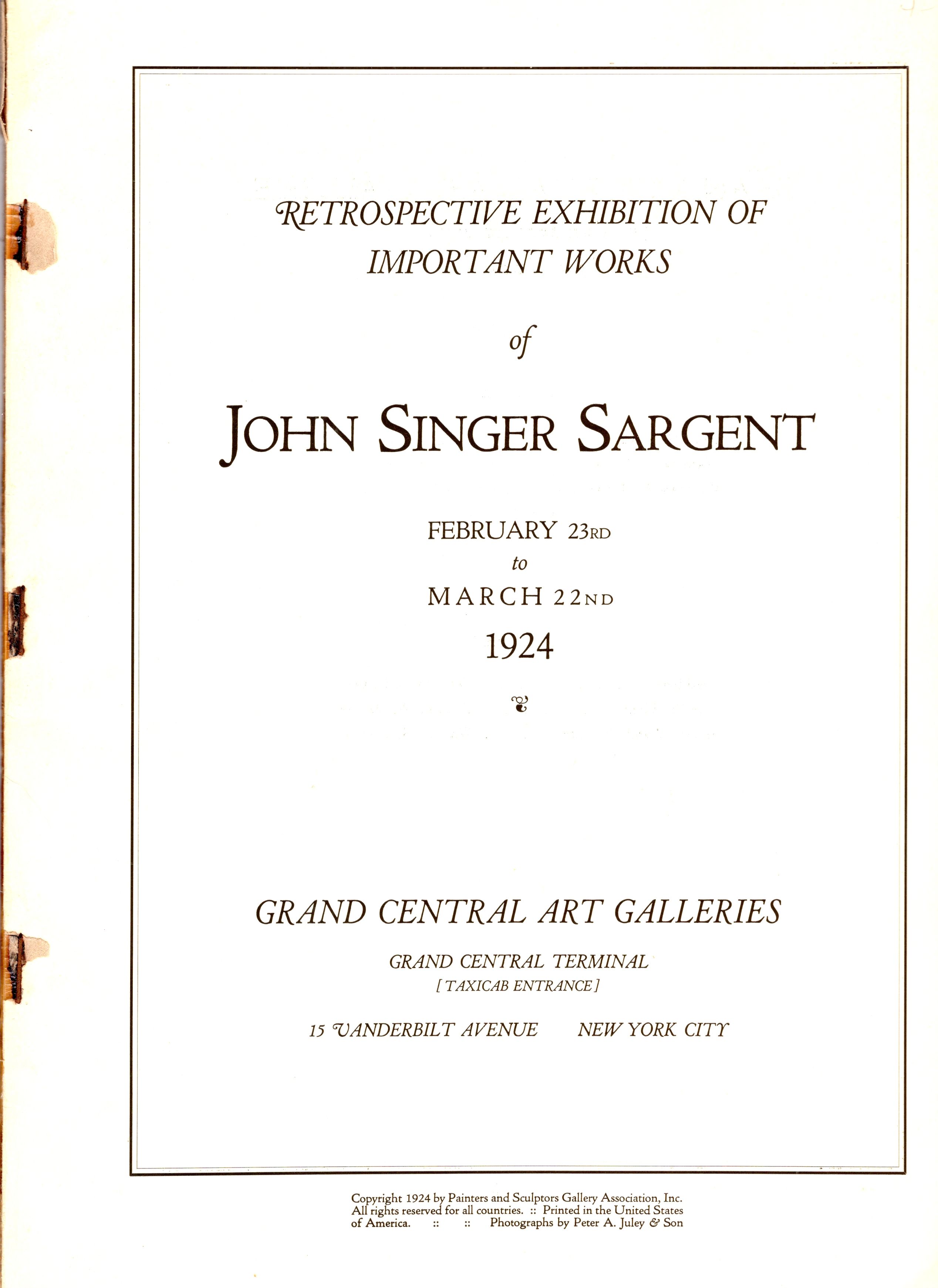 Retrospective Exhibition of Important Works of John Singer Sargent ...