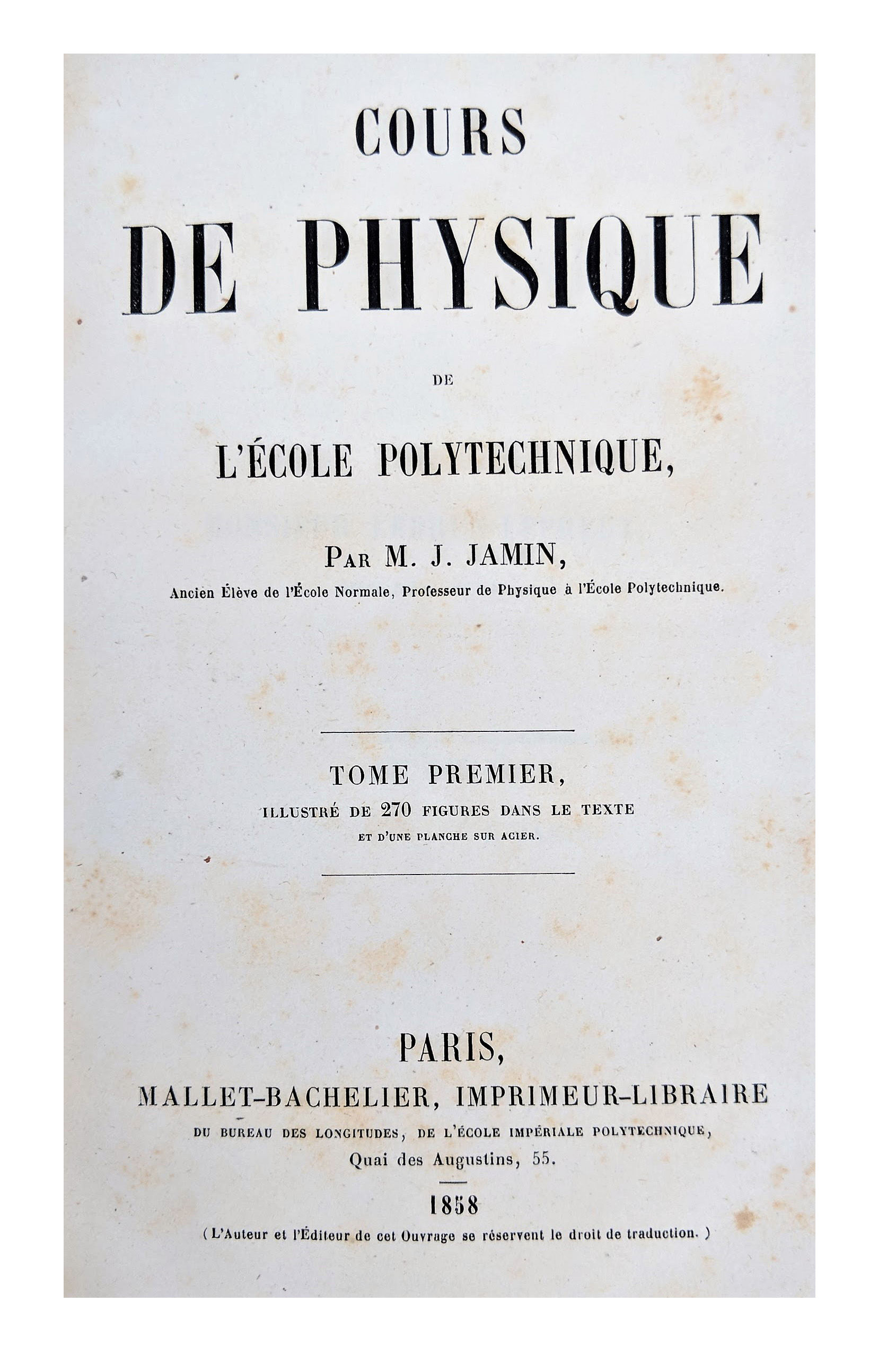 Cours de Physique e l'Ecole Physique. [3 volumes].
