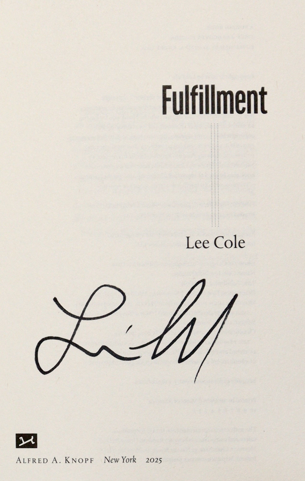 Fulfillment (Signed on Title Page)