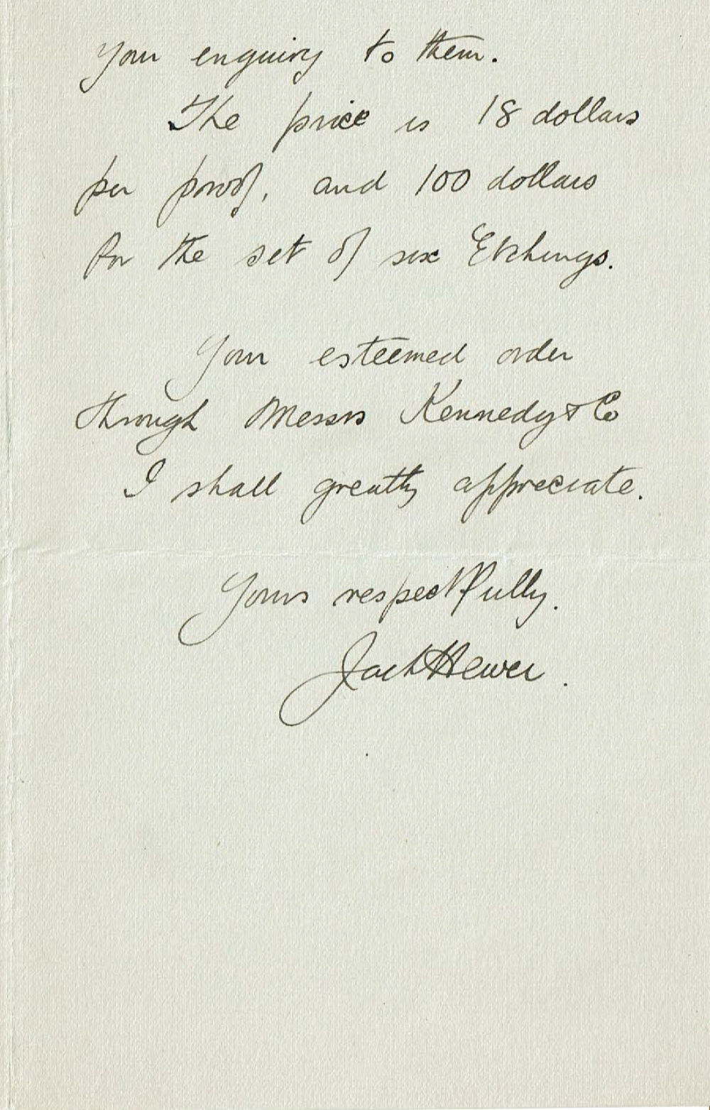 AUTOGRAPH LETTER TO PAUL WINDELS SIGNED BY HALIFAX ETCHER AND ...