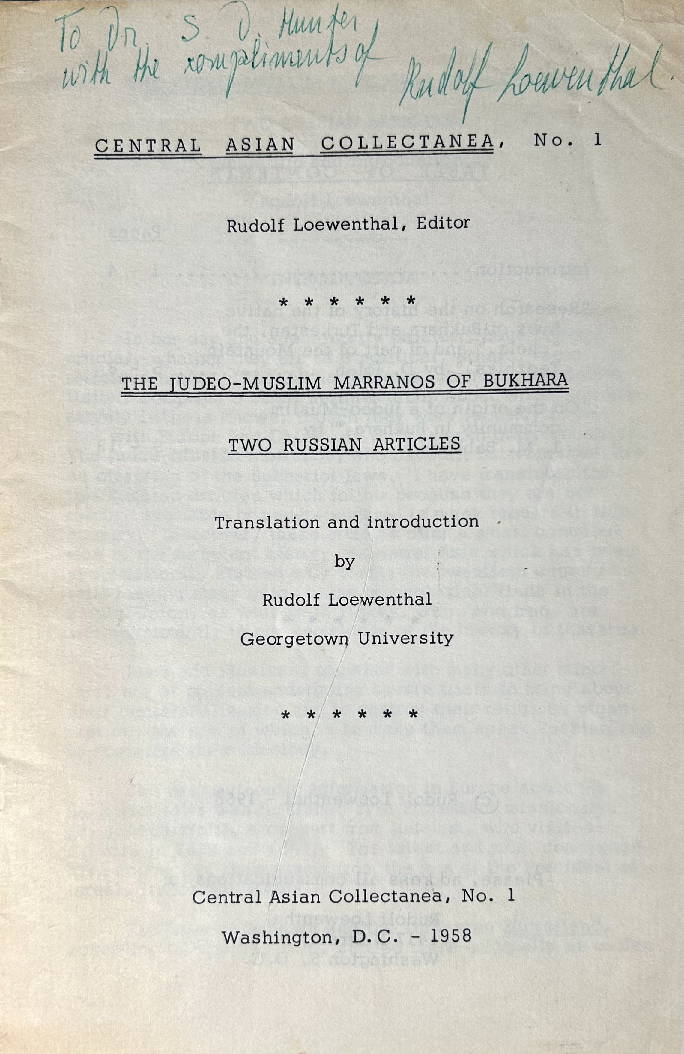 The Judeo-Muslim Marranos of Bukhara; Two Russian Articles. Central ...