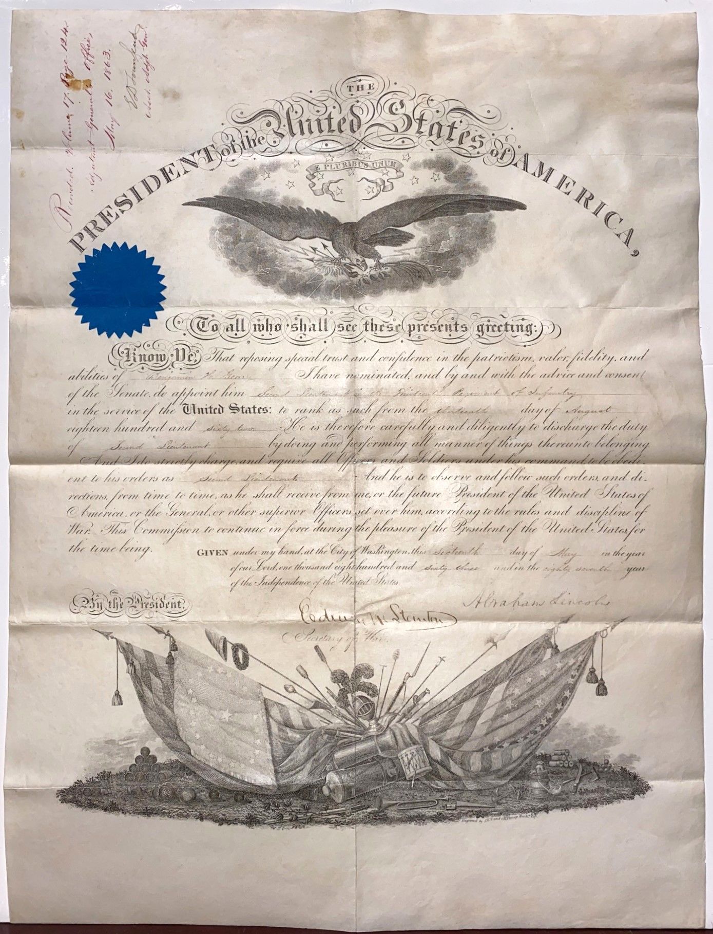 Abraham Lincoln Signed Military Commission Document