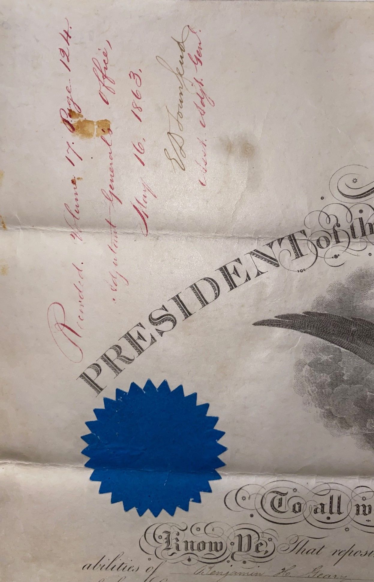 Abraham Lincoln Signed Military Commission Document