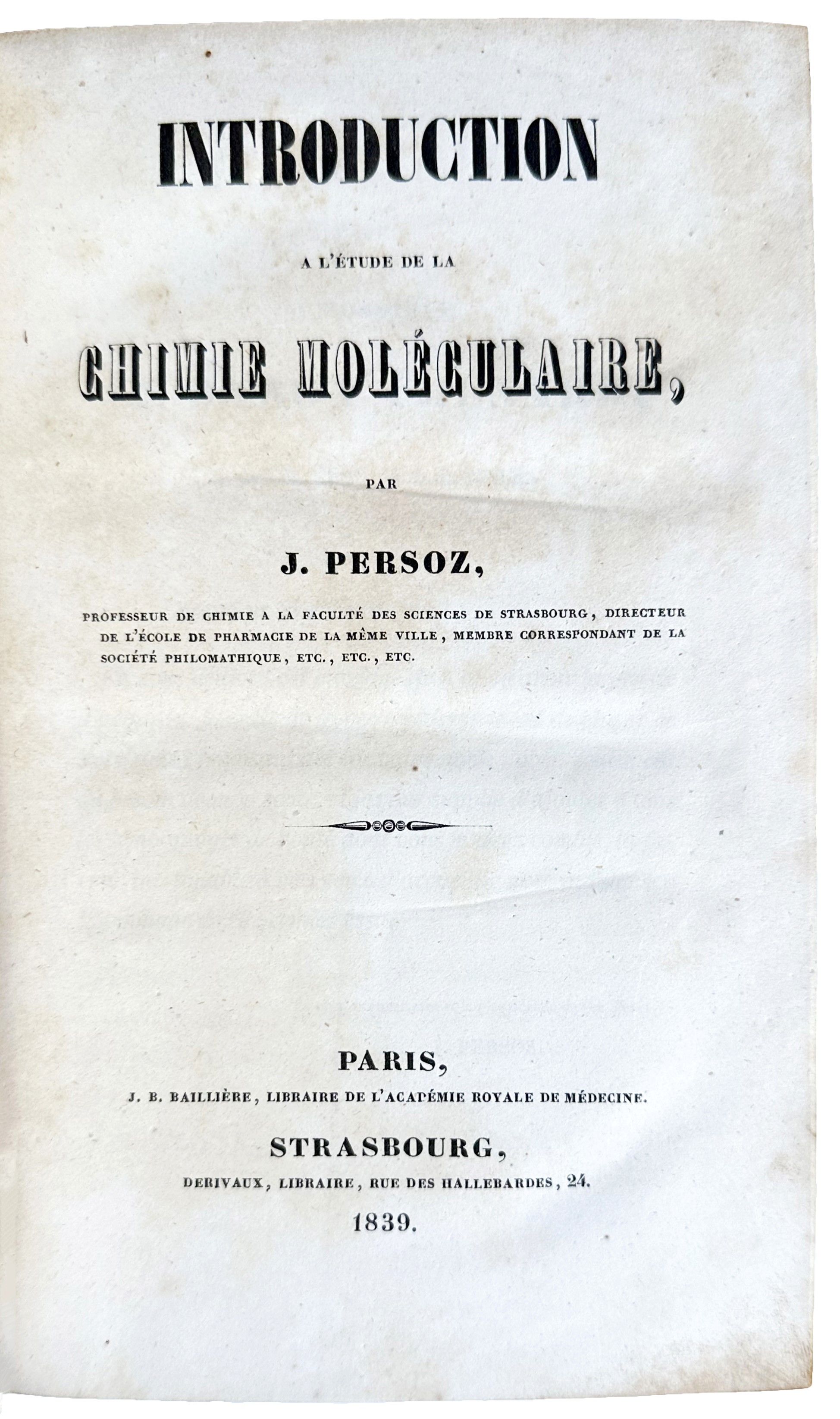 Introduction a l'Etude de la Chimie Moleculaire.