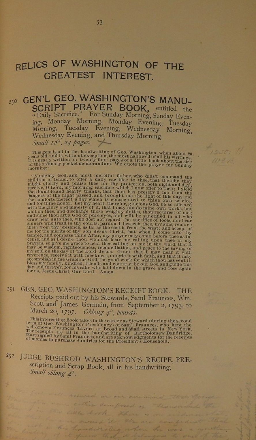 The Collection of Washington Relics. [ANNOTATED COPY] The Final Sale of ...