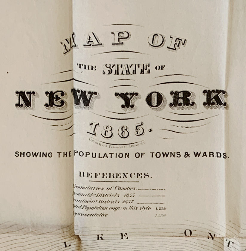 Map of the state of New York 1865. Showing the population of towns & wards.